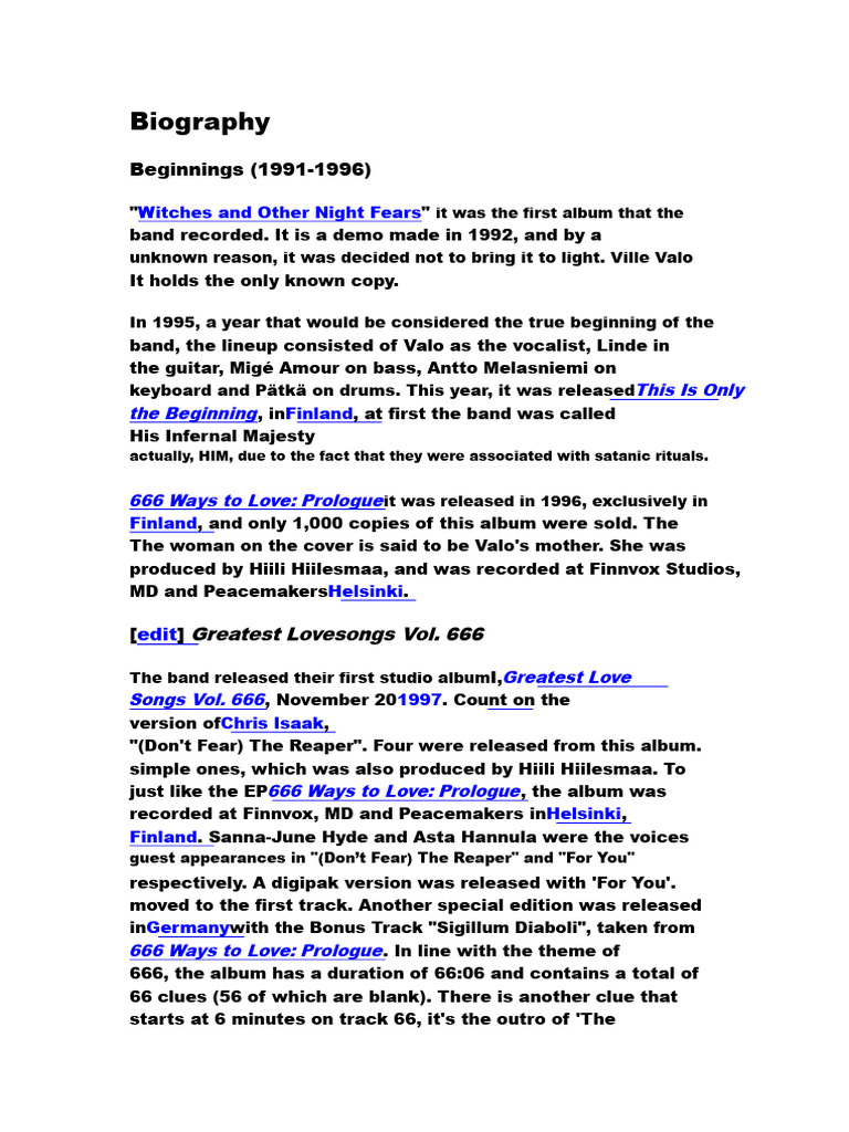 HIM: Finnish Rock Band Overview | PDF | Rock Albums | Heavy Metal Music
