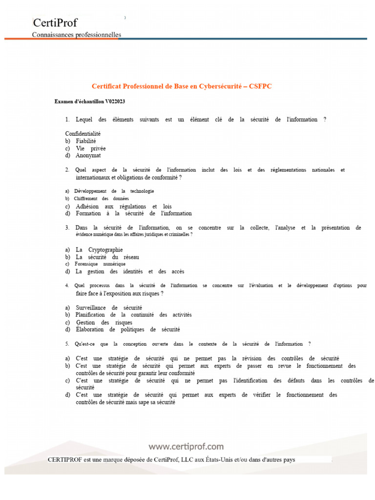 Examen de Cybersécurité CSFPC 2023 | PDF | Sécurité | Sécurité des ...