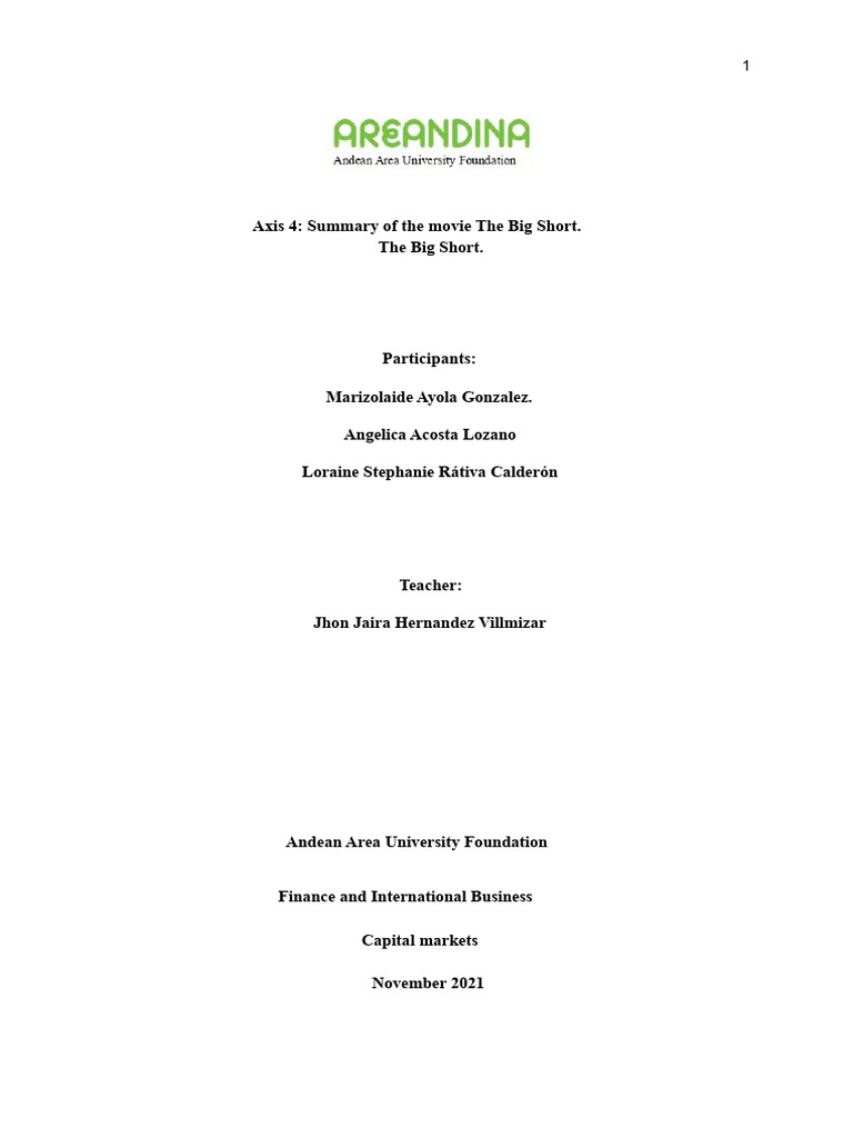 The Big Short Movie Summary | PDF | Investing | Money