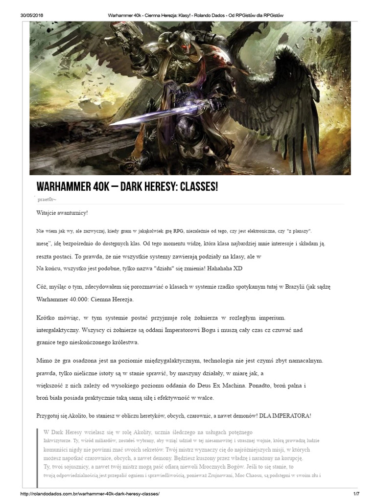 Warhammer 40k - Dark Heresy - Klasy! - Rzucanie Kośćmi | PDF
