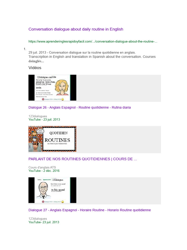 Routine Quotidienne en Anglais | PDF