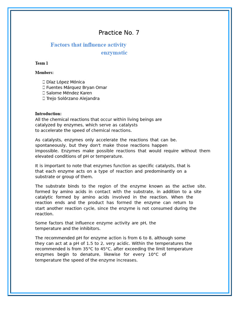 Practice 7 Enzymes | PDF | Enzyme | Hydroxide
