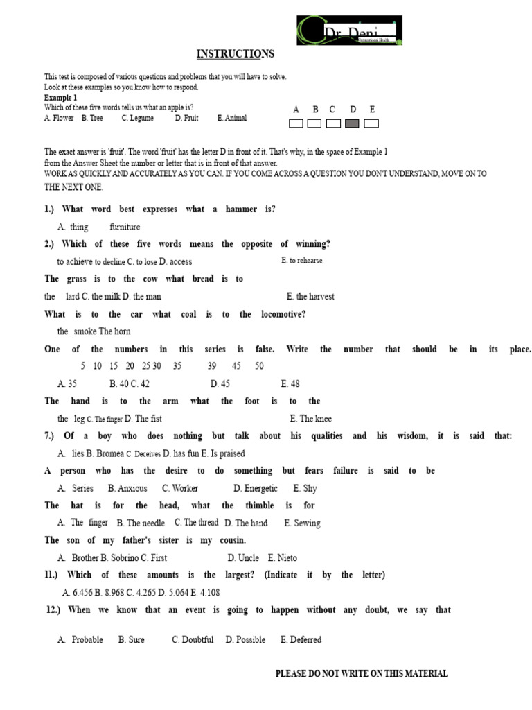 Problem-Solving Test Instructions | PDF