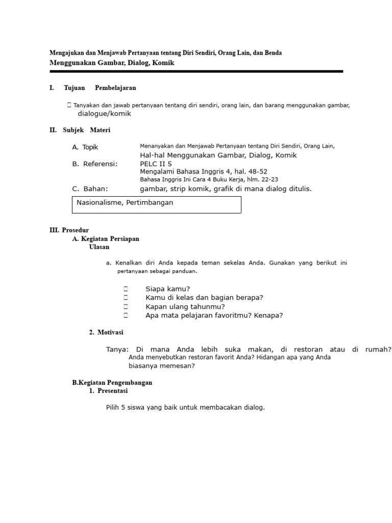 Kelas 6 Bahasa Inggris Berbicara Mengajukan Dan Menjawab Pertanyaan Tentang Diri Sendiri, Orang ...