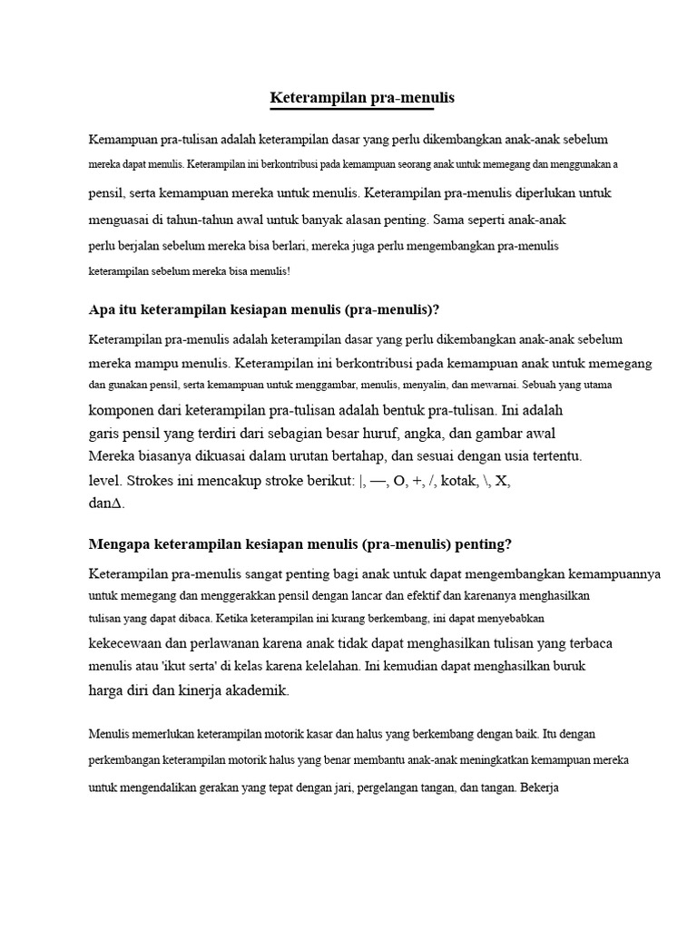 Keterampilan Pra-Menulis | PDF