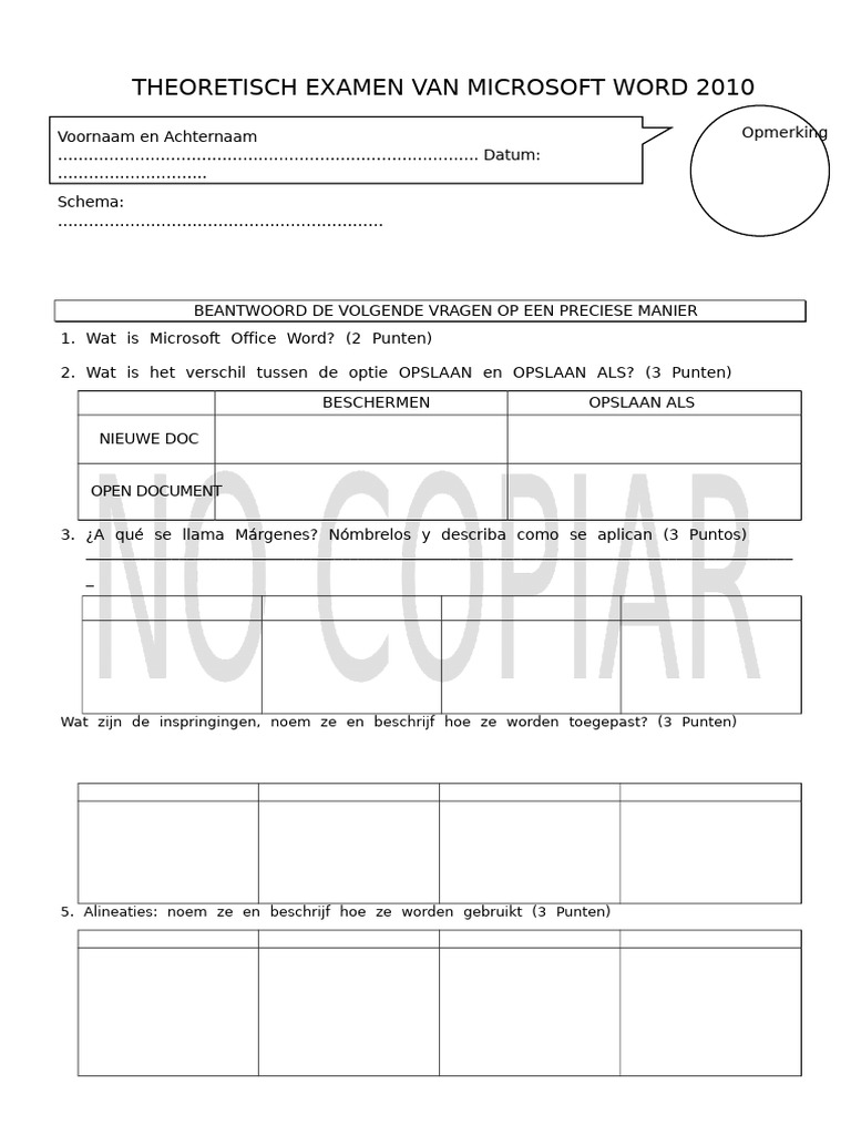 Examen Theoretisch Van Word PDF | PDF