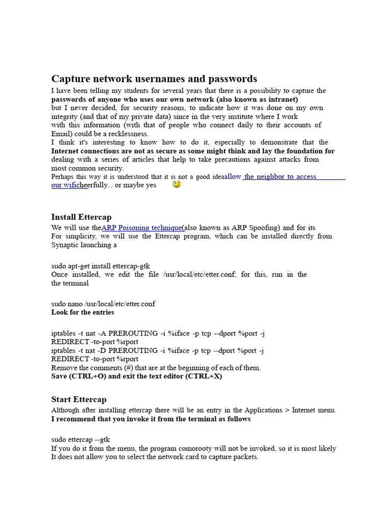 Ettercap Tutorial | PDF | Computer Network | Password