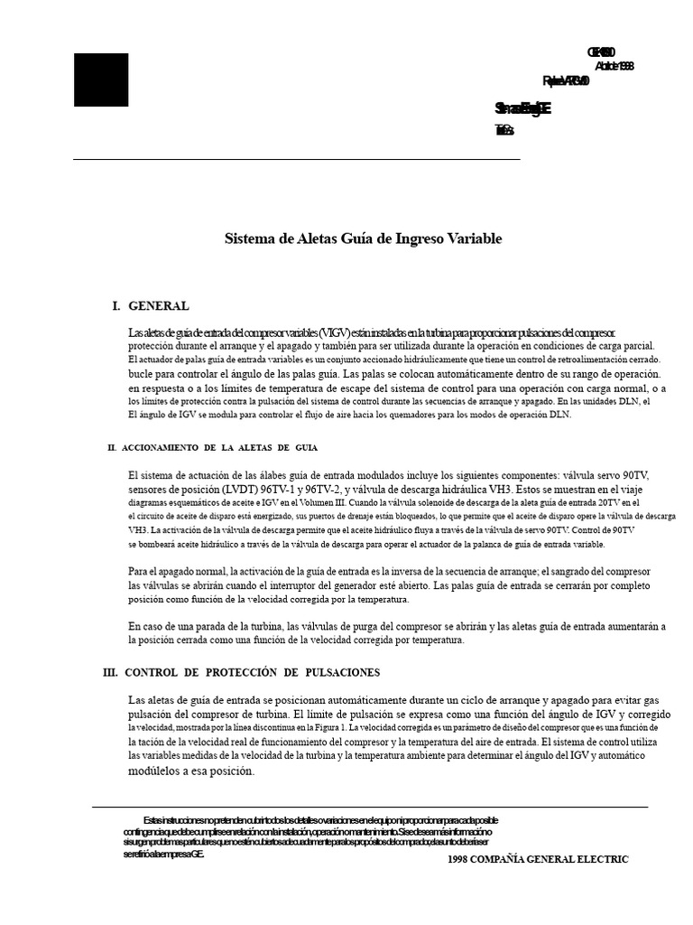 Sistema de Aletas Guía de Entrada VIGV | PDF | Turbina | Sistema de control