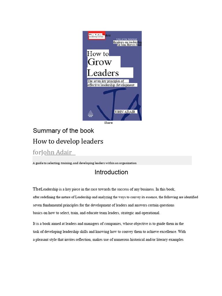 How To Develop Leaders by J. Adair PDF | PDF | Leadership | Thought