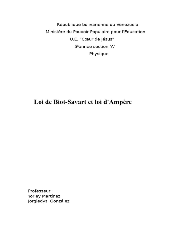 Biot-Savart et Ampère en Physique | PDF | Champ magnétique | Champ ...