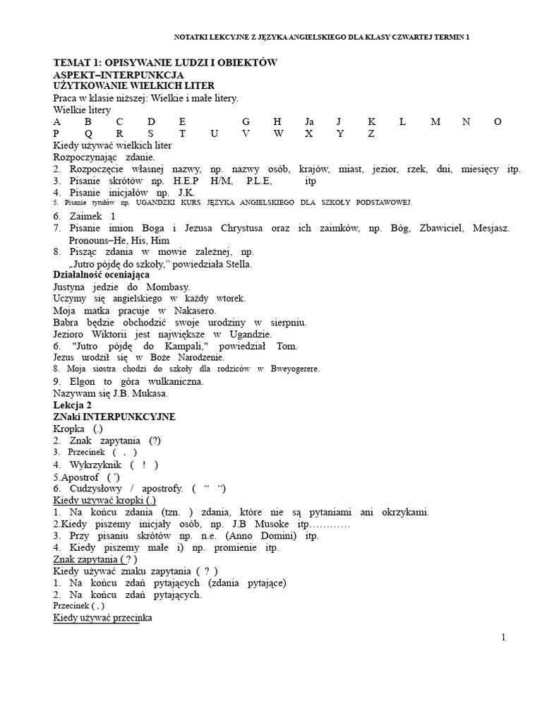 P.4 Primary Four Eng Notes - Nauczyciel - Ac | PDF