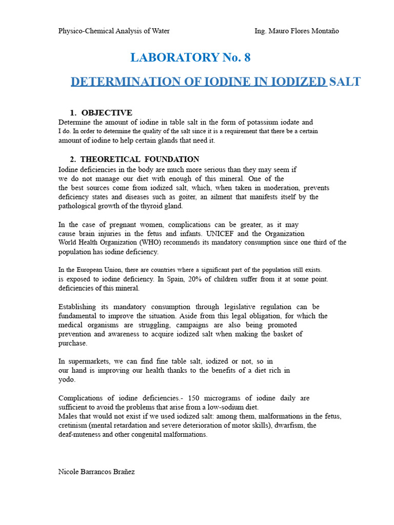 Iodine Content Analysis in Table Salt | PDF | Iodine | Salt