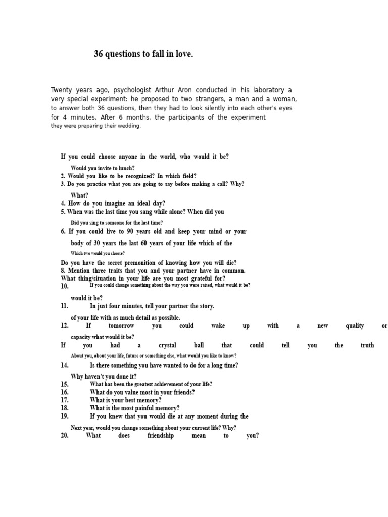 36 Questions To Fall in Love Docx 4 PDF Free | PDF