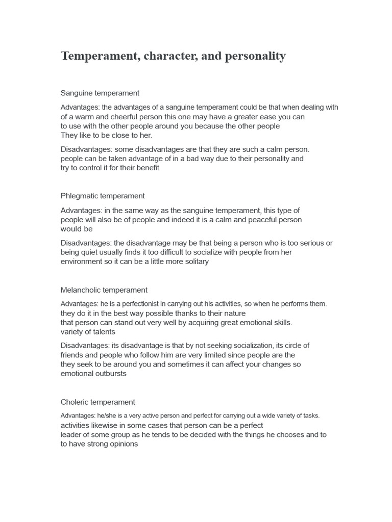 Types of Temperament | PDF