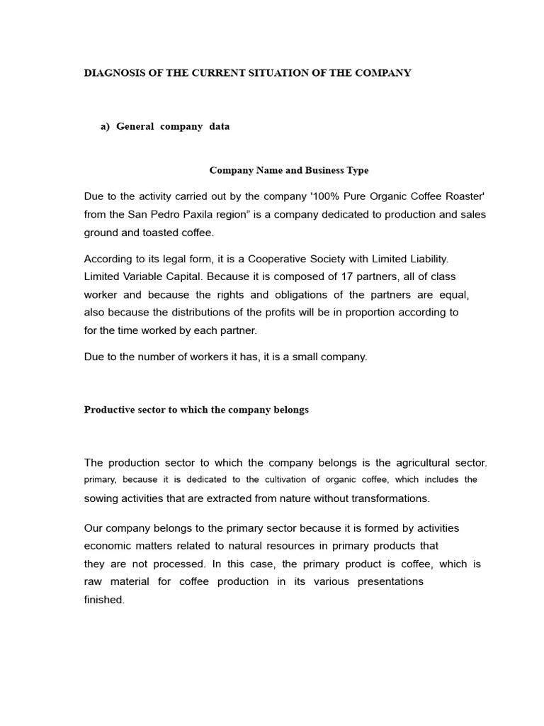 Diagnosis of The Current Situation of The Company | PDF | Coffee ...