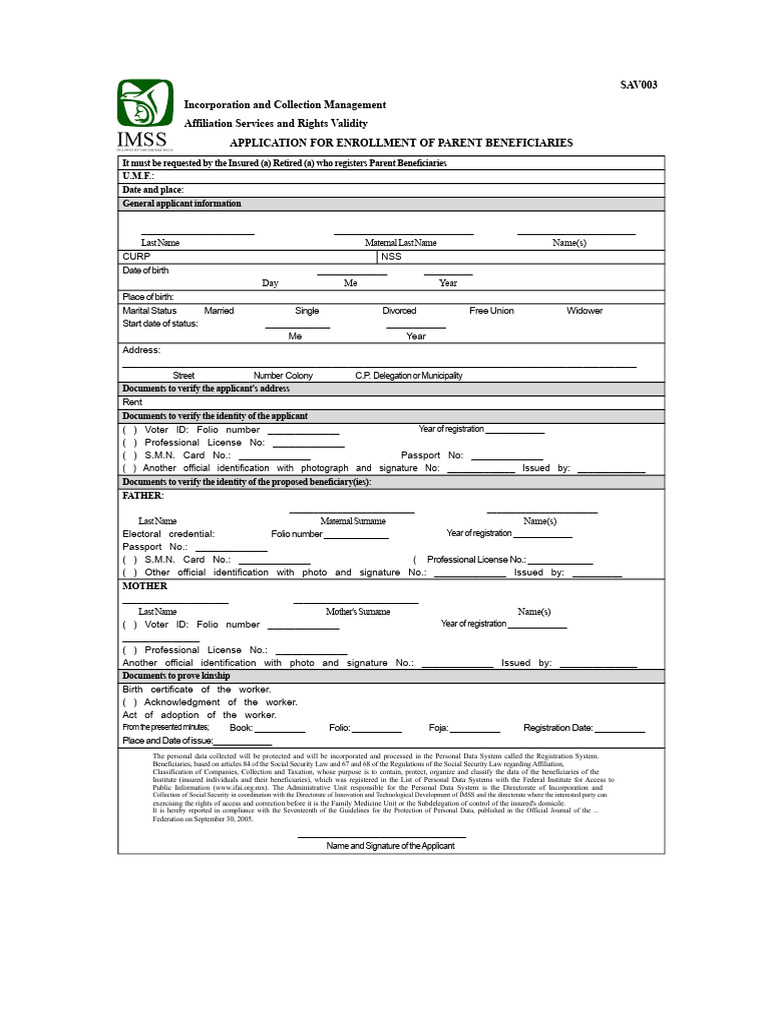 Sav 003 Request For Registration of Beneficiary Parents | PDF ...