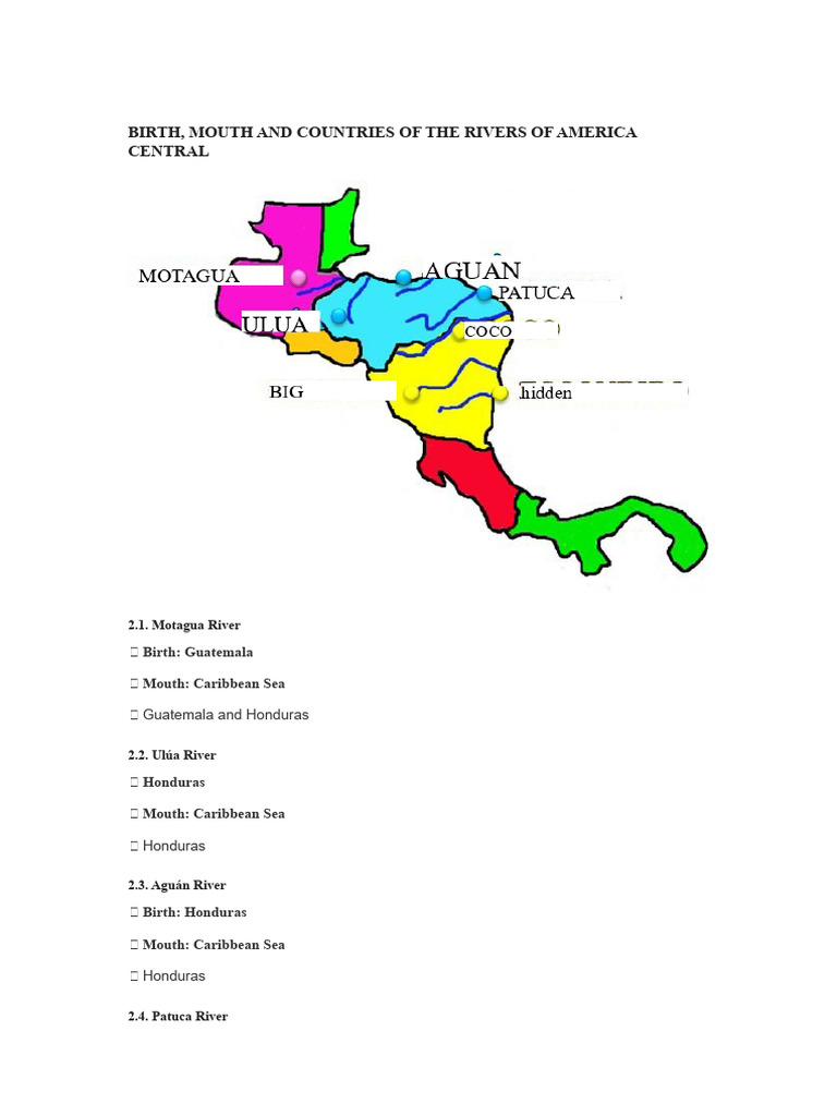 Birth, Mouth and Countries of The Rivers of Central America | PDF