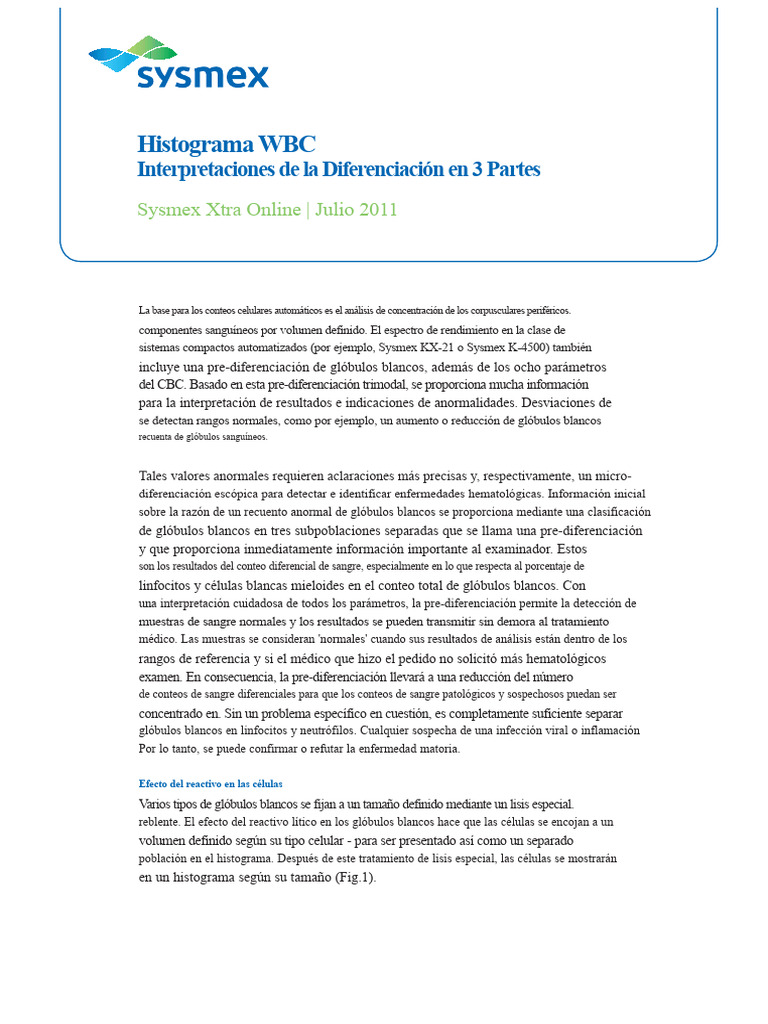 Histograma de WBC - Interpretaciones de La Diferenciación en 3 Partes ...