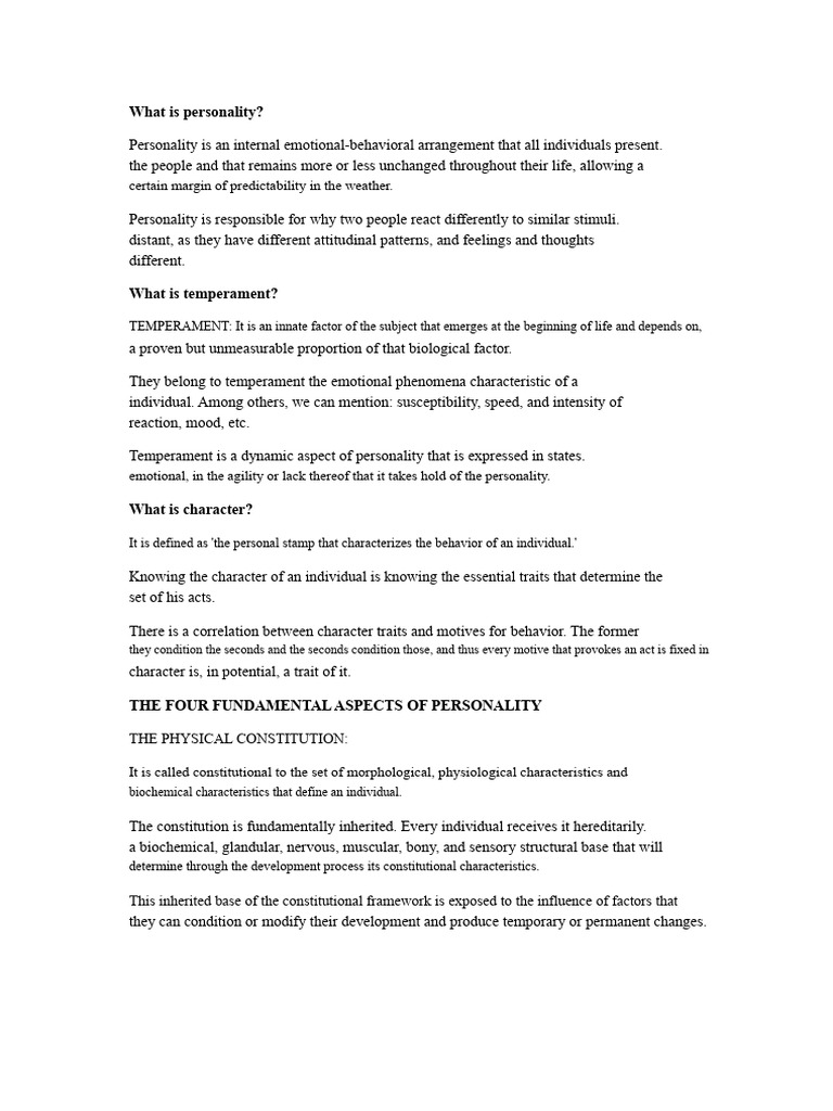 Understanding Personality: Traits, Temperament, and Character | PDF ...