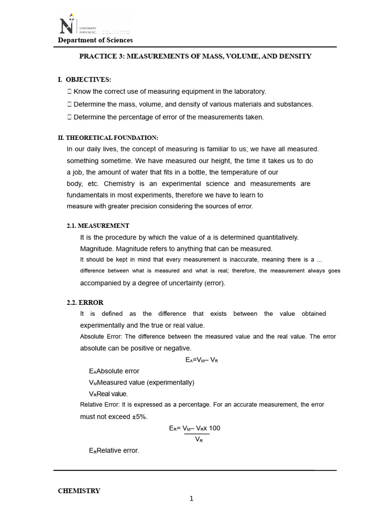 Measurements of Mass, Volume, and Density | PDF | Density | Volume