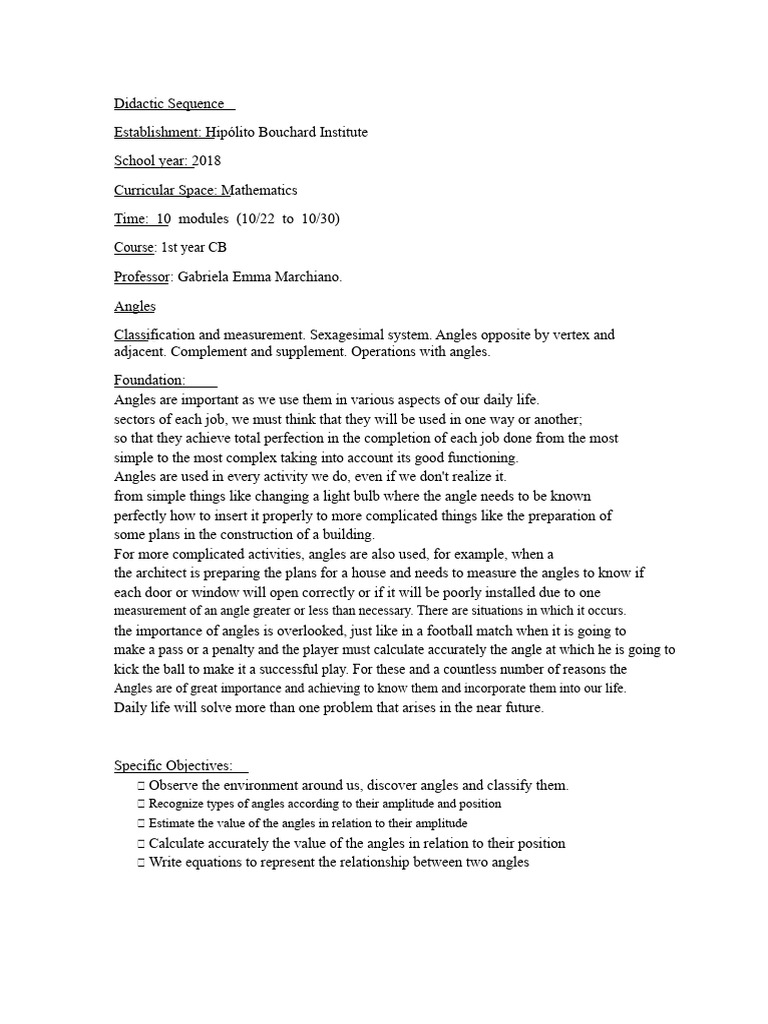 Teaching Sequence Angles | PDF | Angle