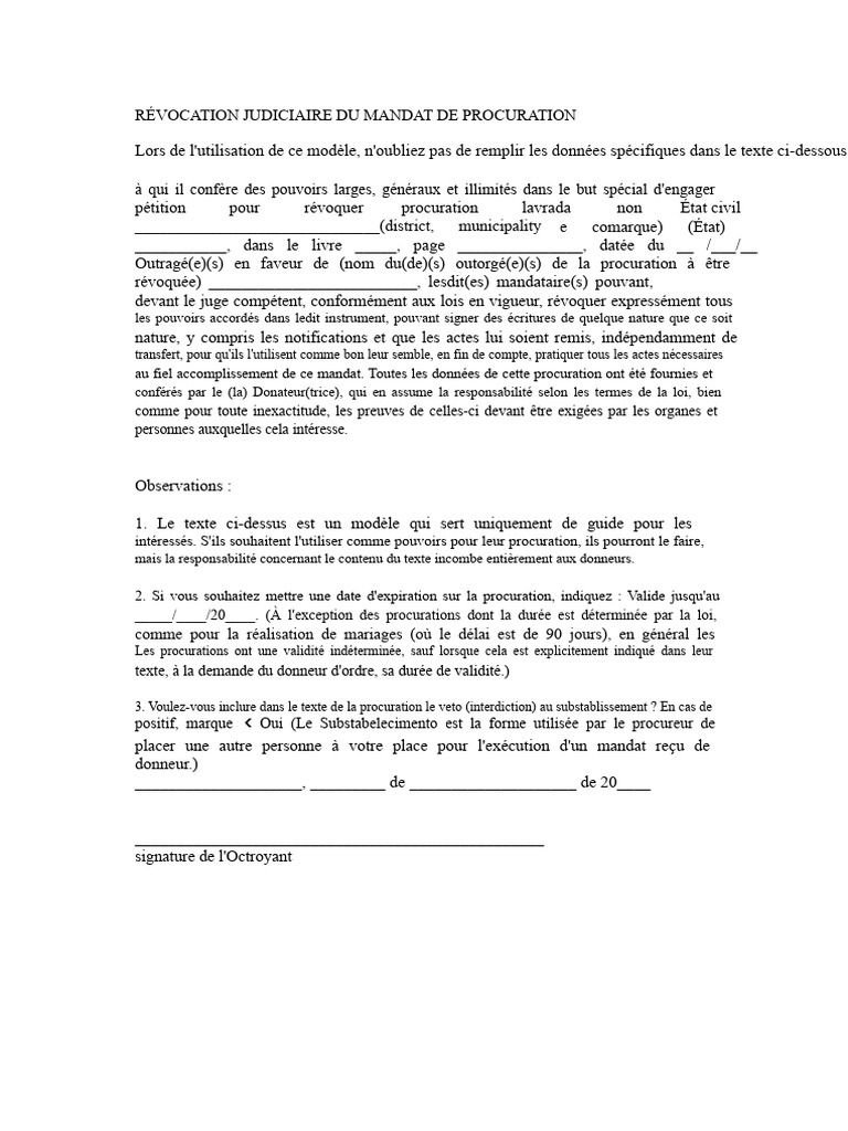 Révocation de Mandat de Procuration | PDF | Justice | Crime et violence