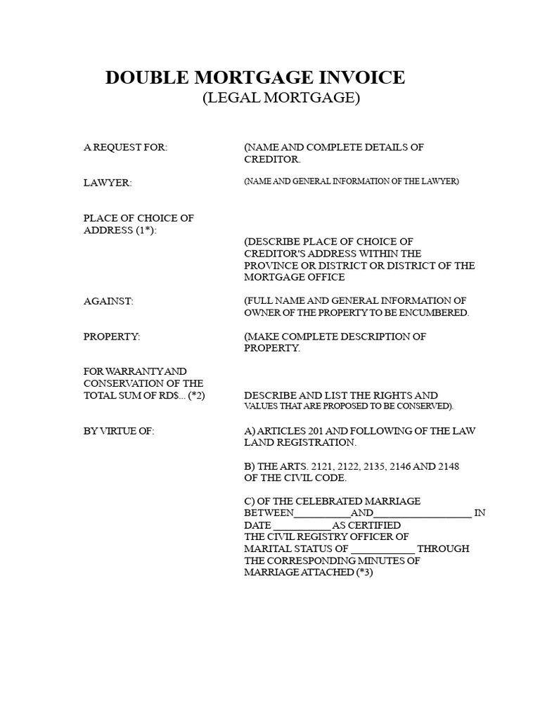 Double Mortgage Invoice Template | PDF | Mortgage Law | Creditor