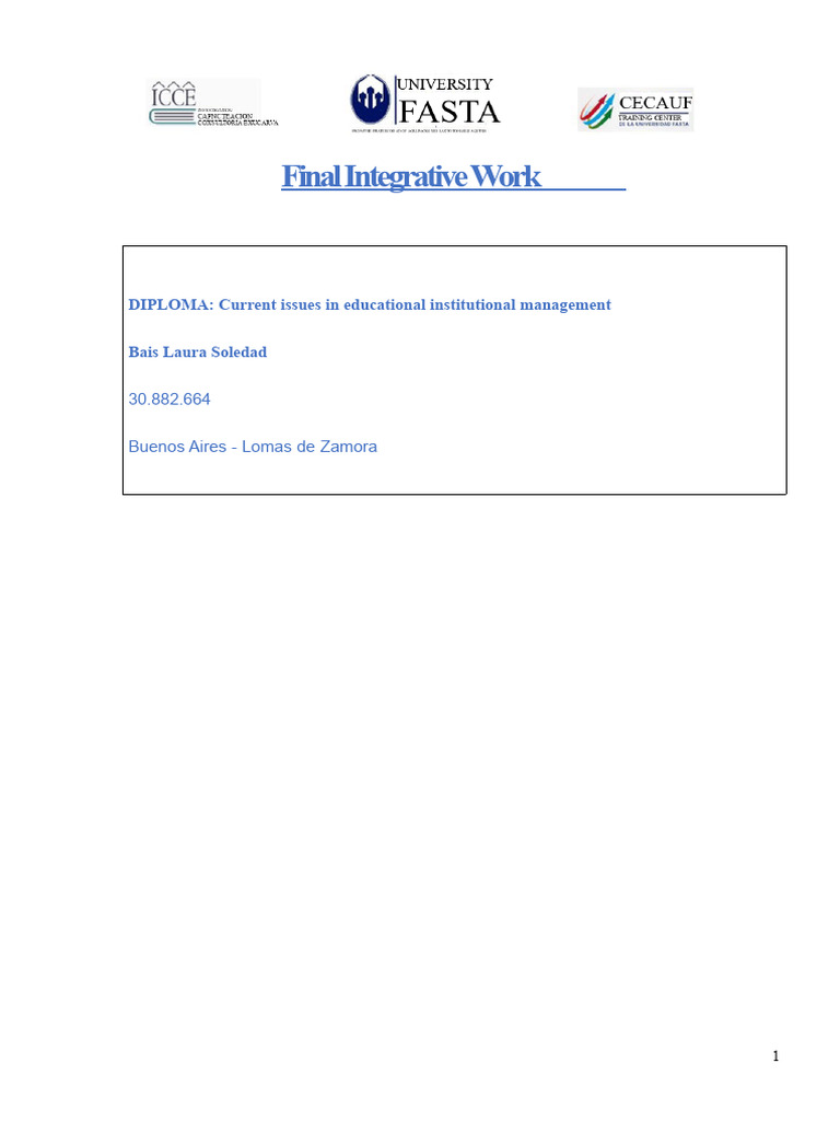 Final Integrative Work Evaluation Sheet | PDF | Institution | Leadership