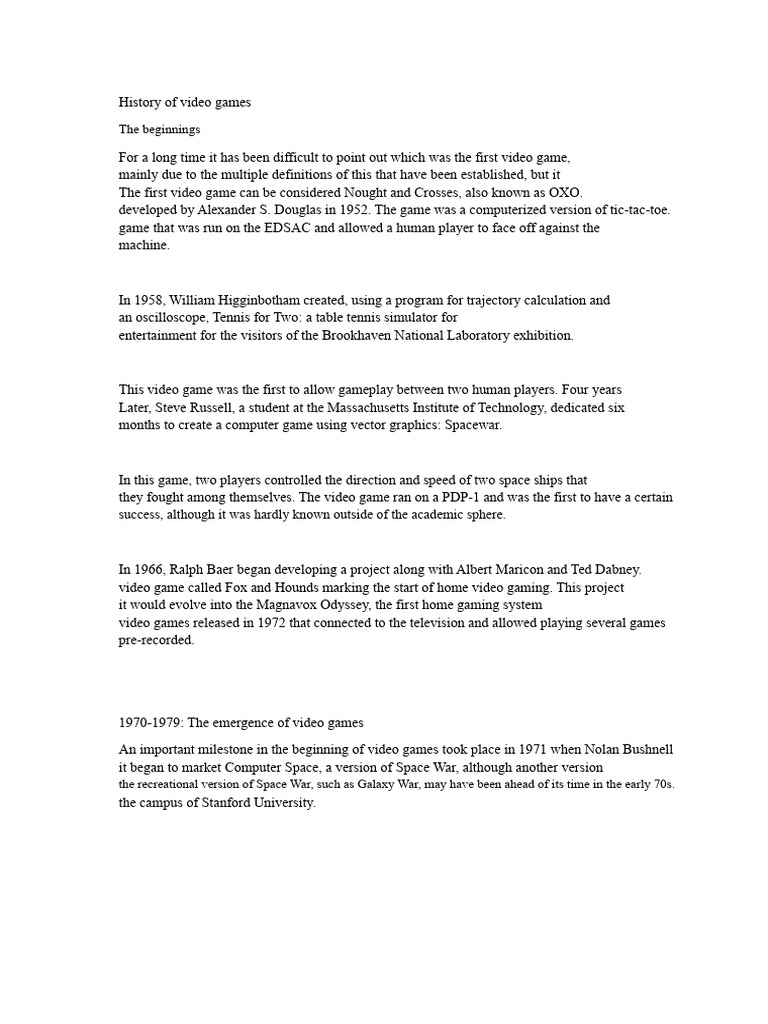 History of Video Games | PDF | Video Game Consoles | Video Games