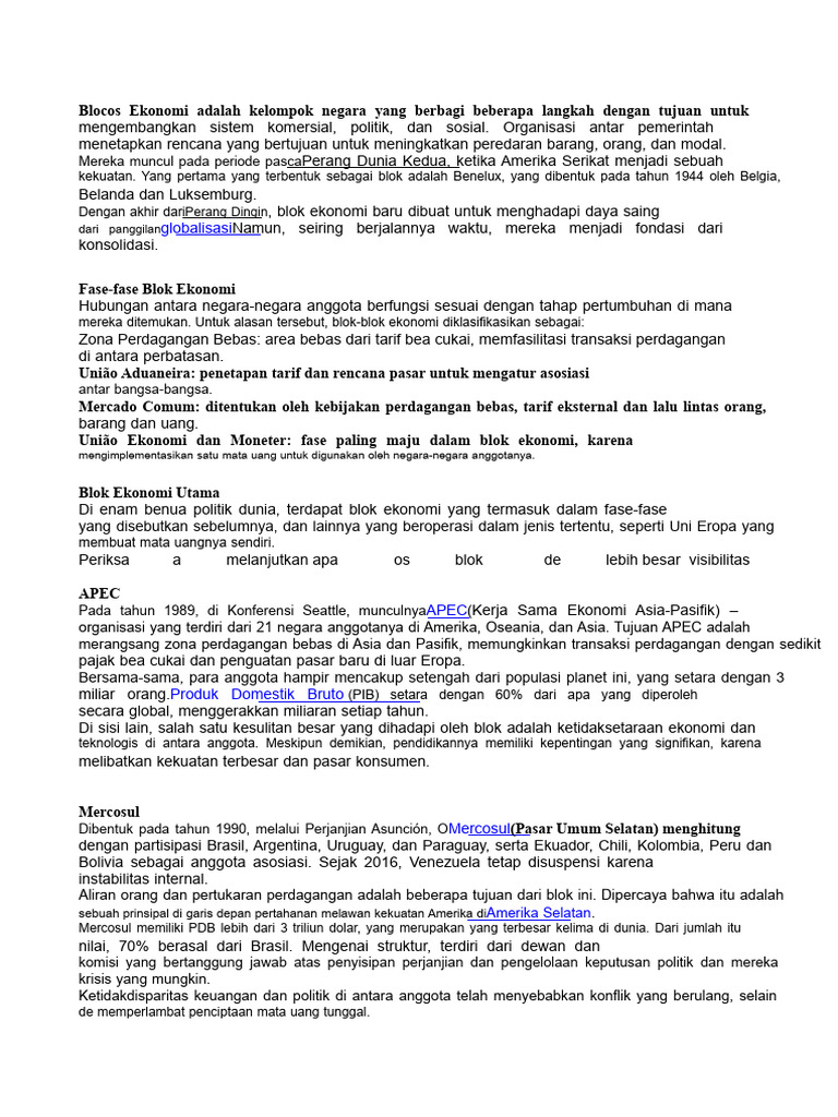 Fase dan Contoh Blok Ekonomi Global | PDF