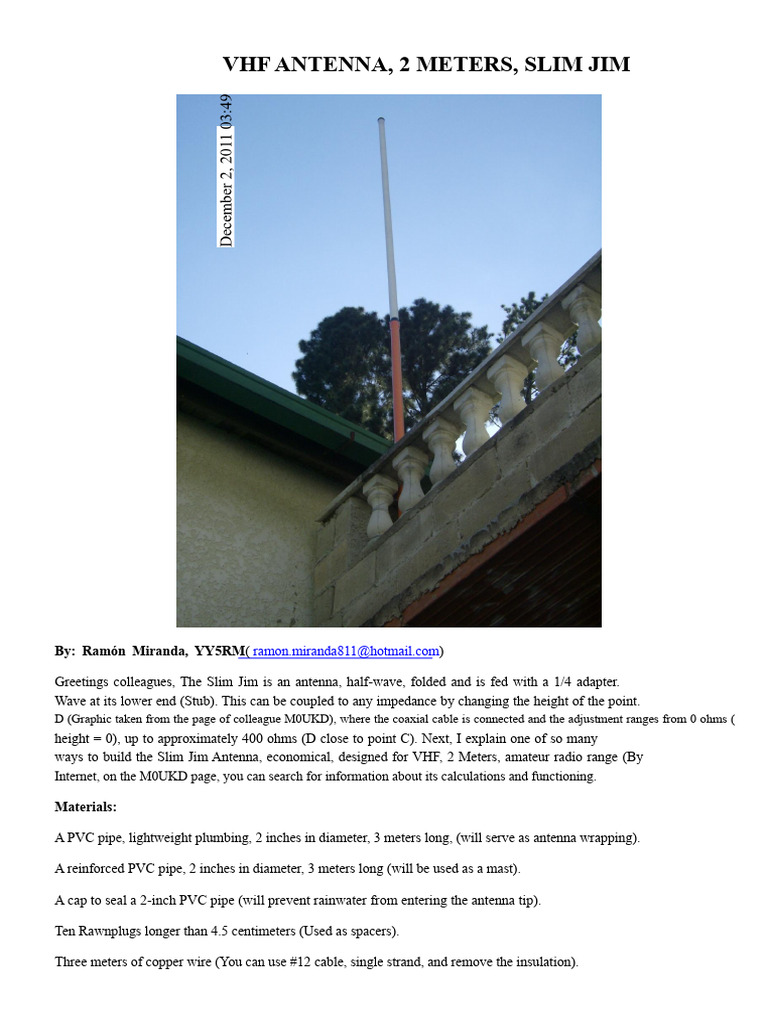 Build a Slim Jim VHF Antenna Guide | PDF | Antenna (Radio) | Coaxial Cable