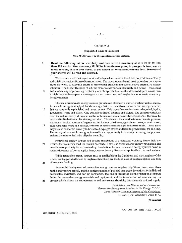 CSEC English A Past Paper-January 2012 | PDF