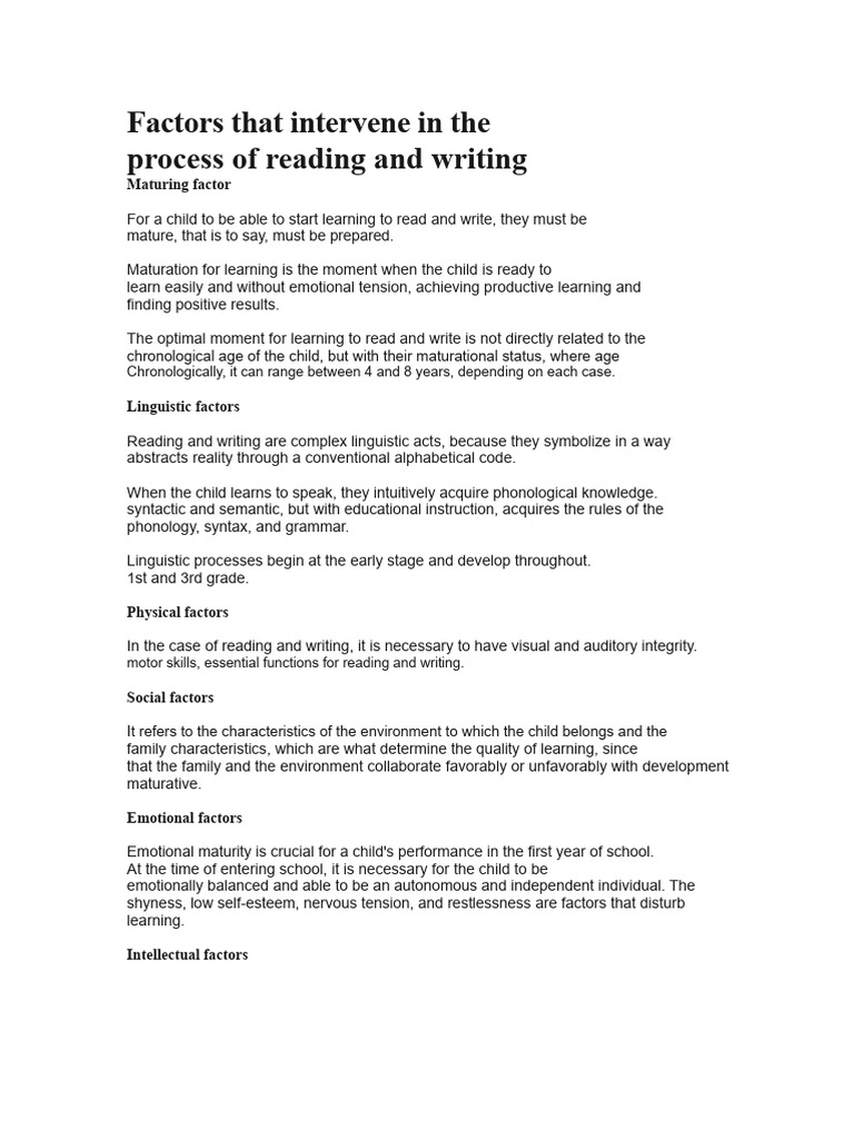 Factors That Intervene in The Reading Process | PDF