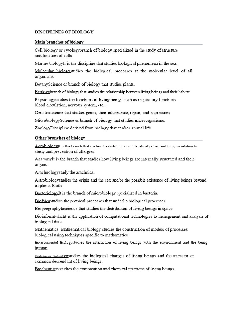 Disciplines of Biology | PDF | Biology | Zoology