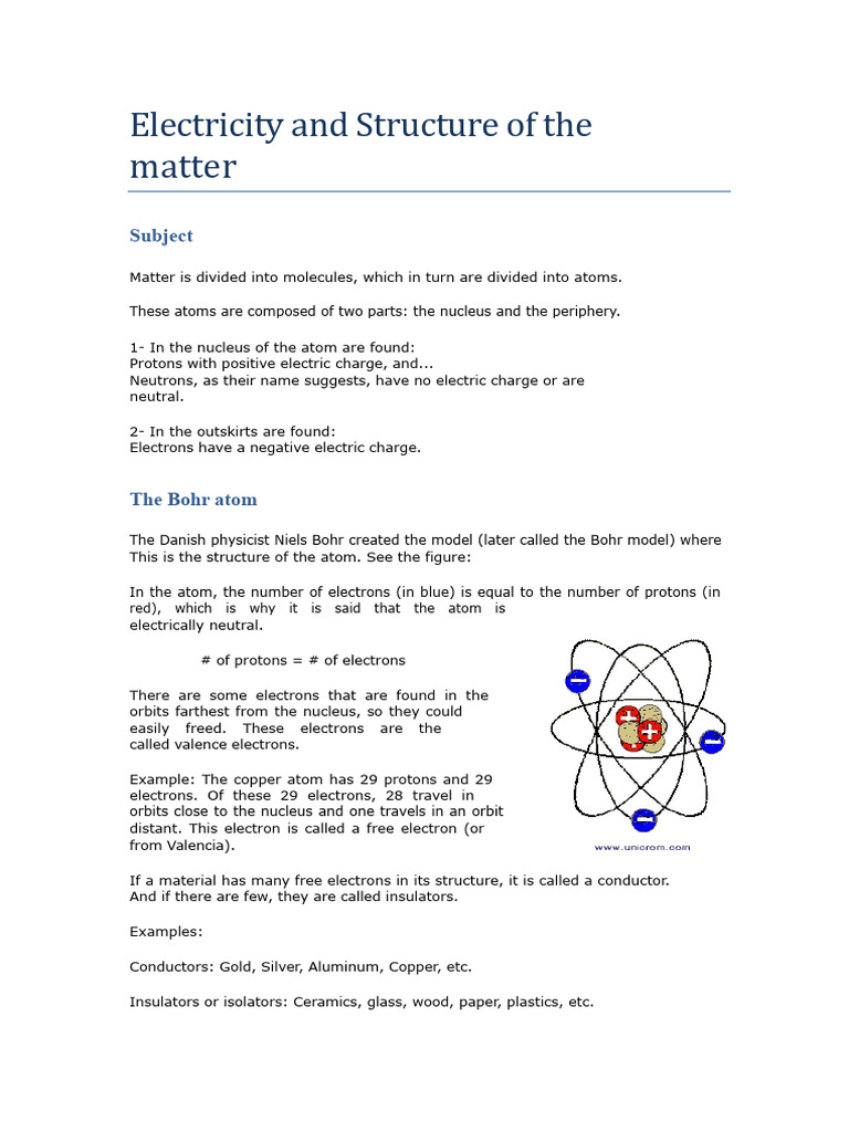 Electricity and Atomic Structure Explained | PDF | Electric Current ...