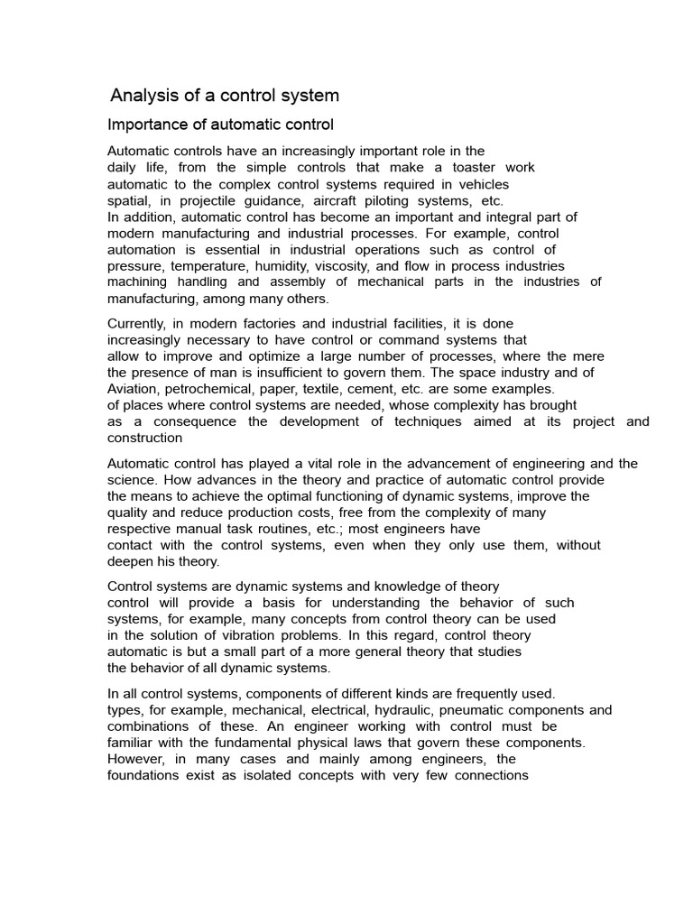 Importance of Automatic Control Systems | PDF | Control Theory | Feedback