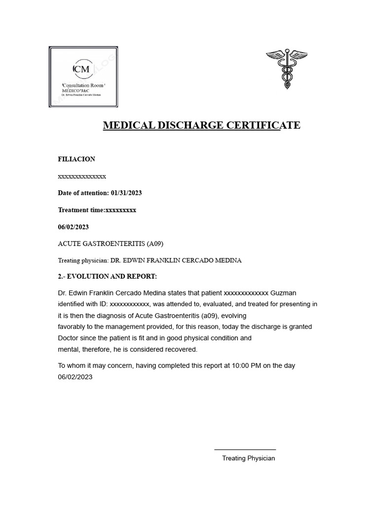 Medical Discharge Certificate | PDF
