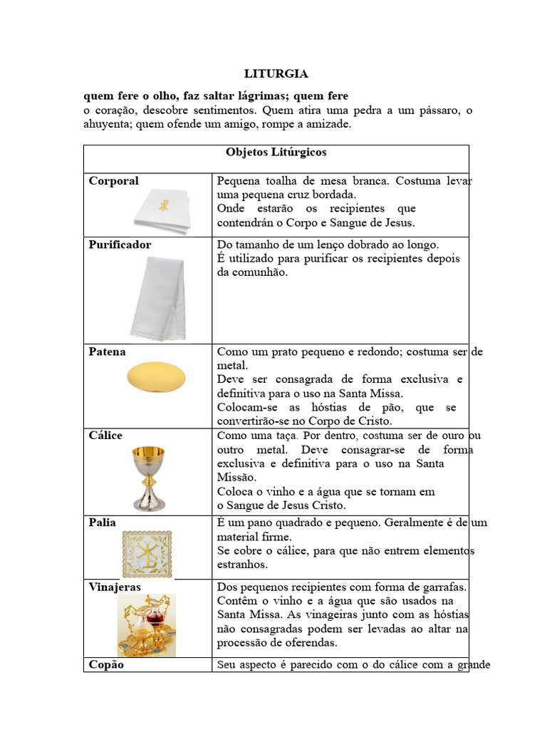 Objetos Litúrgicos | PDF | Liturgia | Páscoa
