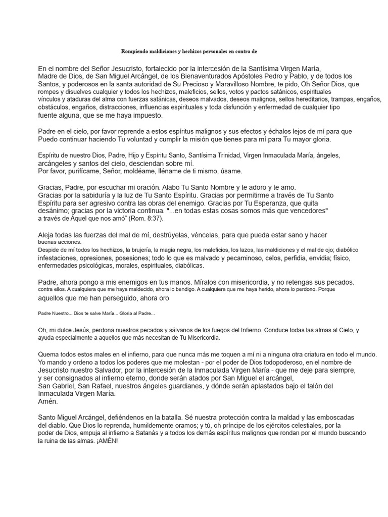 Rompiendo Maldiciones y Hechizos Personales en Contra de | PDF | María ...