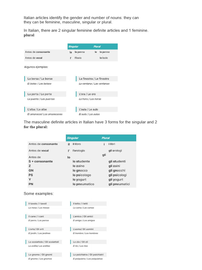 Understanding Italian Articles and Gender | PDF | Grammatical Gender ...