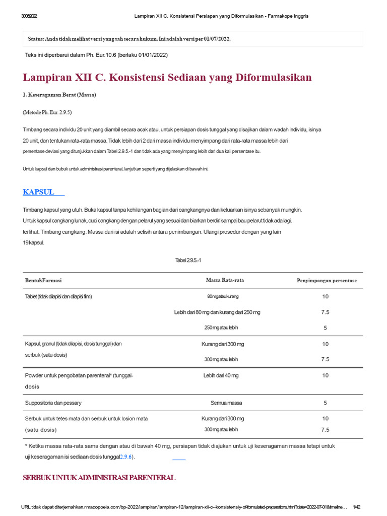 Lampiran XII C. Konsistensi Persiapan Yang Diformulasikan - Farmakope Inggris | PDF