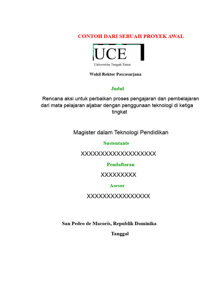 Contoh Rancangan Awal UCE | PDF
