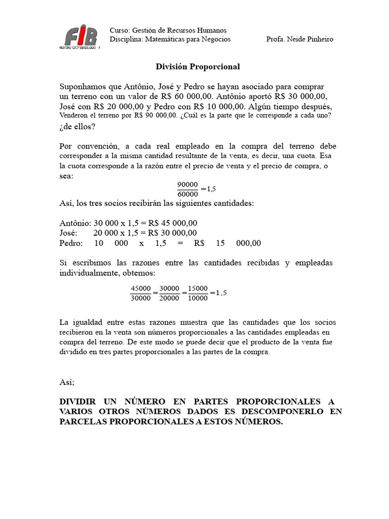 División Proporcional de Recursos Financieros | PDF | Matemáticas