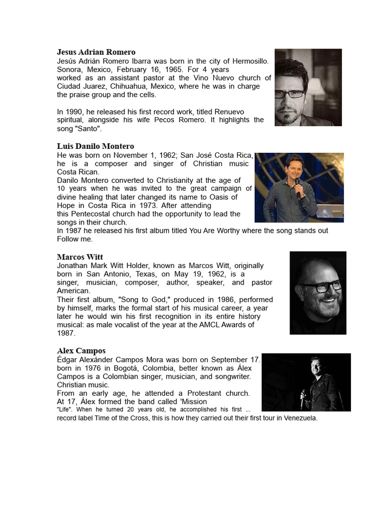 Biography of Five Christian Singers | PDF