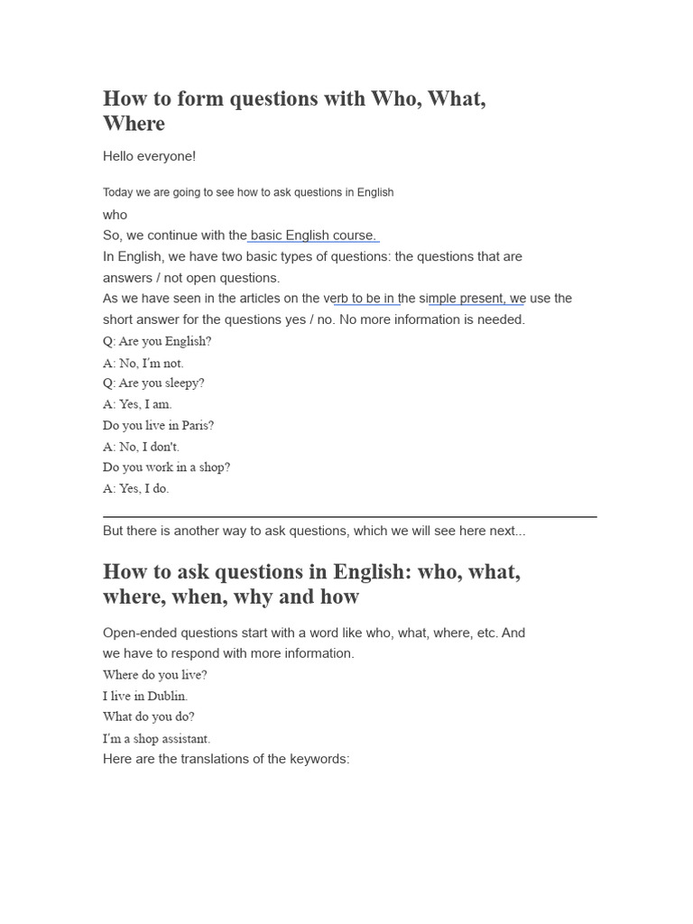 How To Form Questions in English | PDF | Verb | Perfect (Grammar)