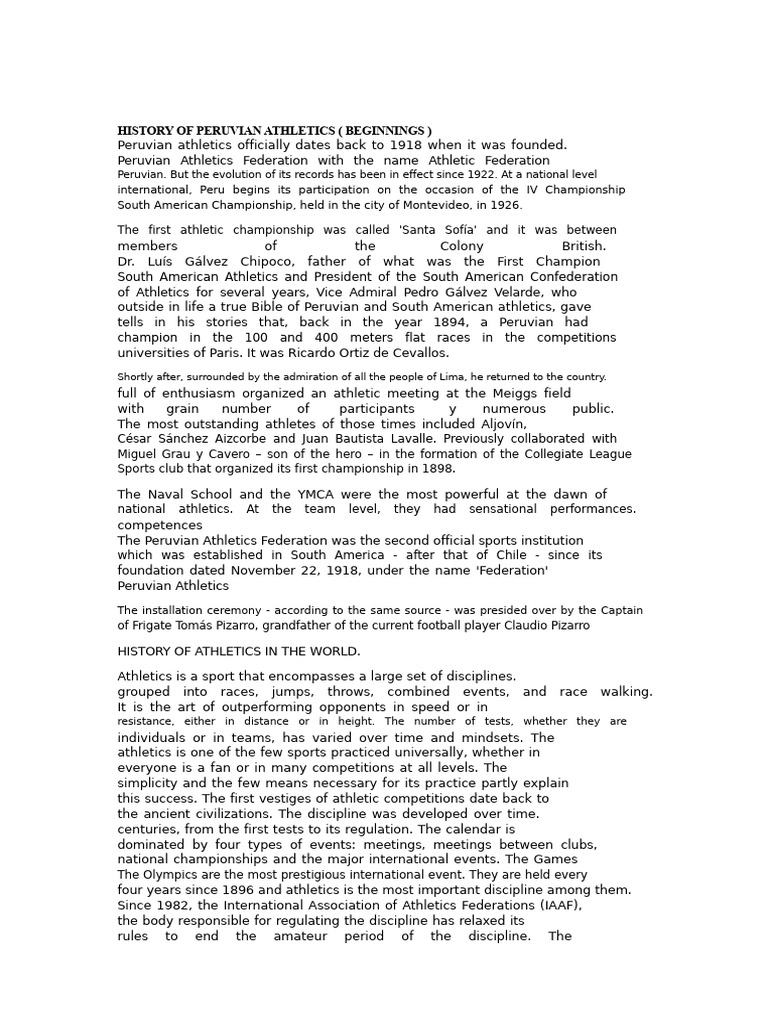 Origins of Peruvian Athletics History | PDF | Track And Field | Long ...