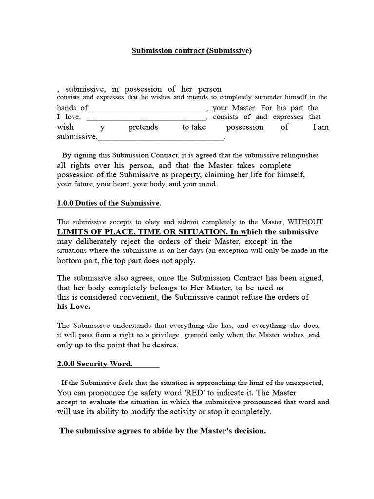 Submission Contract for BDSM Relationships | PDF | Dominance And ...