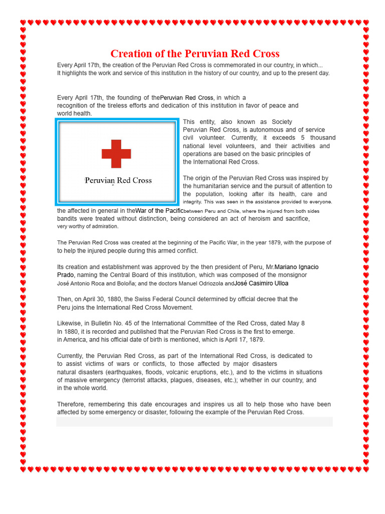 Creation of The Peruvian Red Cross | PDF | International Red Cross And ...