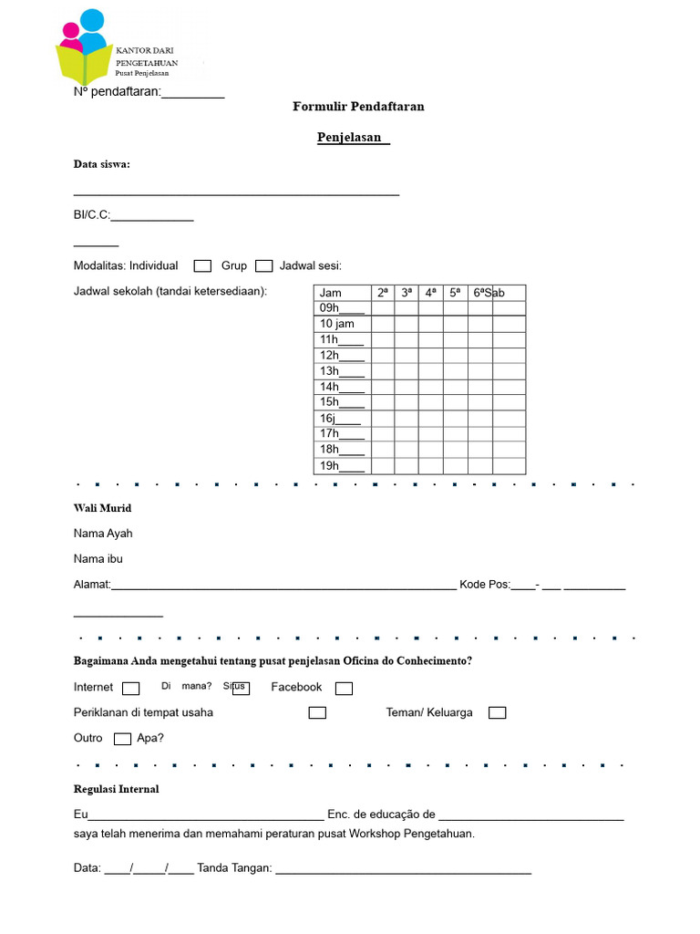 Formulir Pendaftaran Dan Peraturan Internal - Penjelasan PDF | PDF