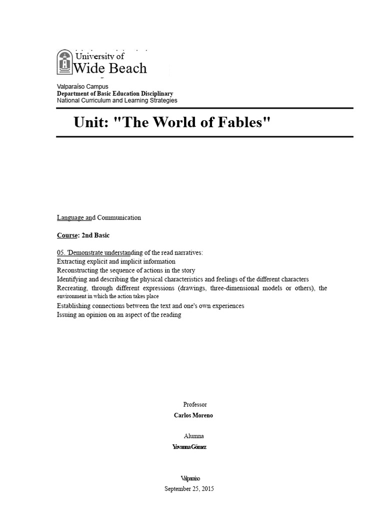 Planning Unit Fable | PDF | Reading Comprehension | Fable